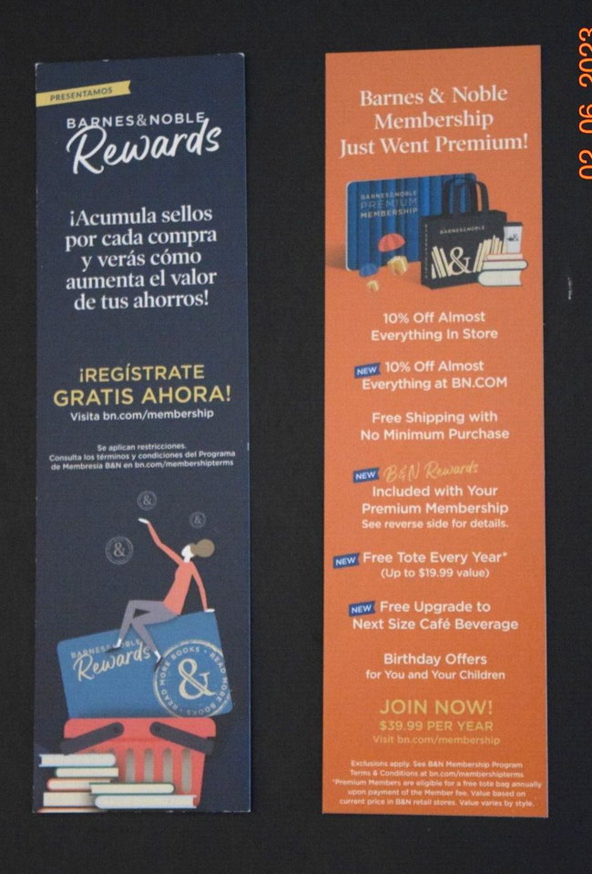 Pair Of BARNES & NOBLE "Rewards - Collect Stamps," Bookmarks, (2" x 7 ...