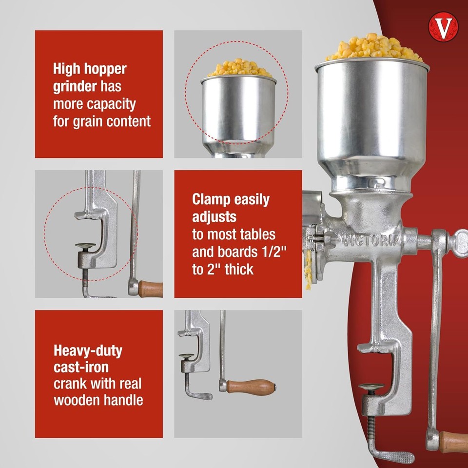 Victoria Manual High-Hopper Grain Grinder, Made in Colombia, Silver | eBay