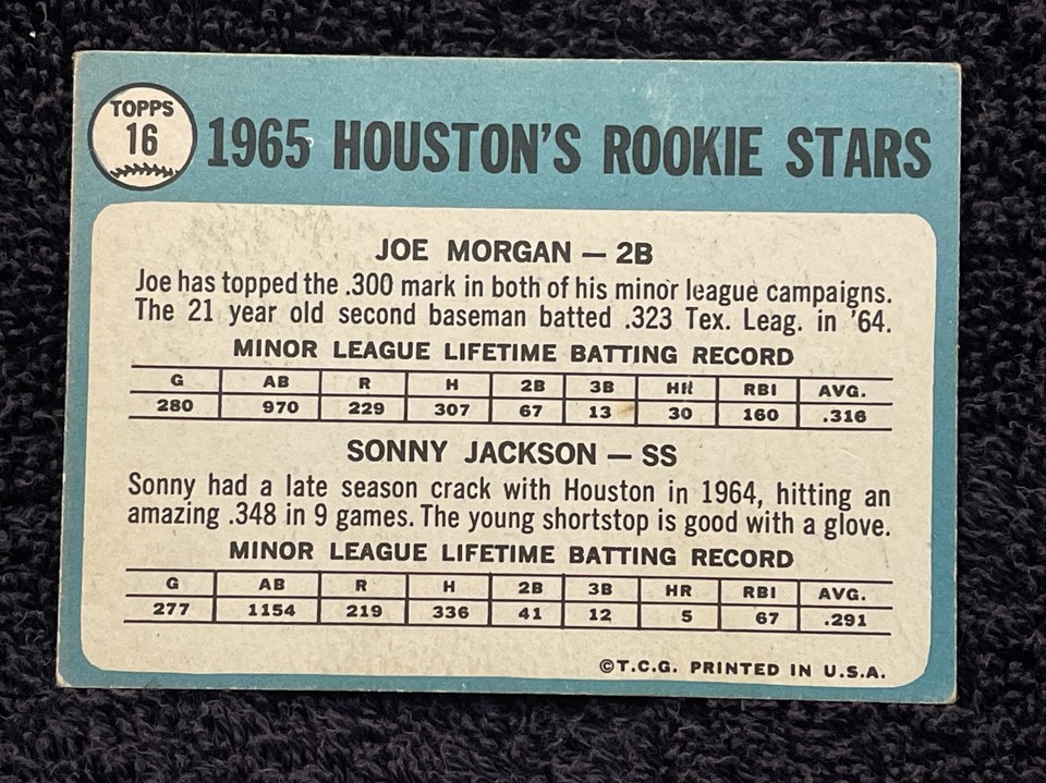 VINTAGE 1965 Topps #16 Houston Colt .45s Rookie Stars , Joe Morgan ...