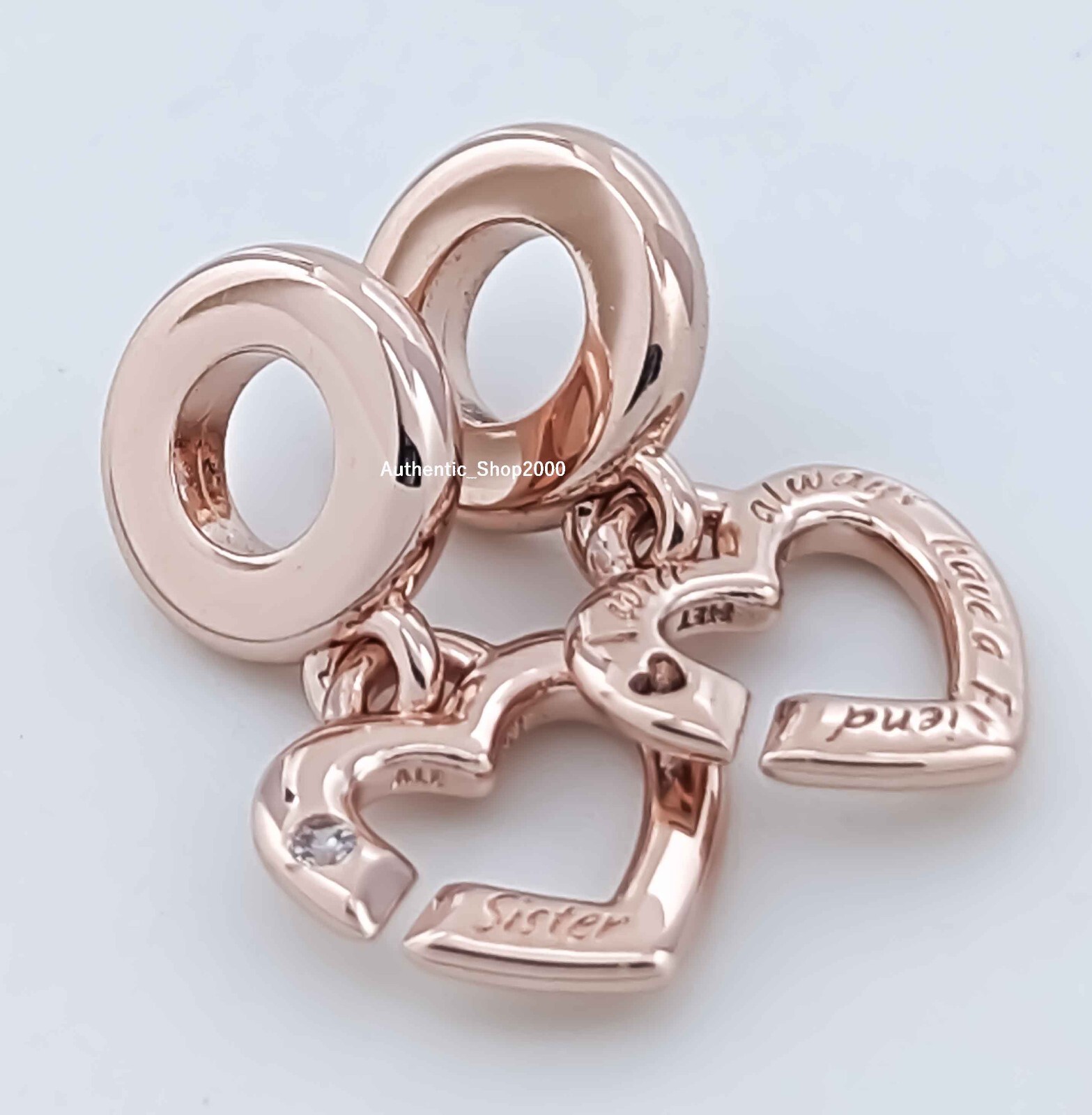 New 100% Authentic PANDORA Rose Gold Linked Sister Hearts Split Charms ...