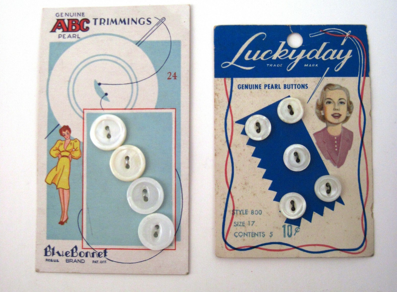 Set of (2) Vintage Button Cards With White Buttons w/ Vintage Ladies ...