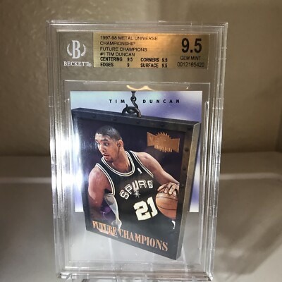 TIM DUNCAN ROOKIE CARD 1997-98 METAL CHAMPION 1 OF 15 FC - BGS 9.5 GM ...