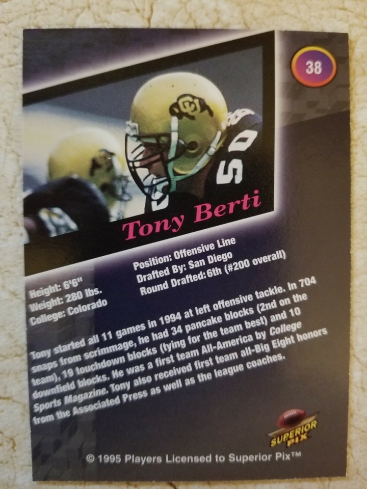 Tony Berti 1995 Superior Pix 95 Draft #360/6500. Colorado Buffaloes | eBay