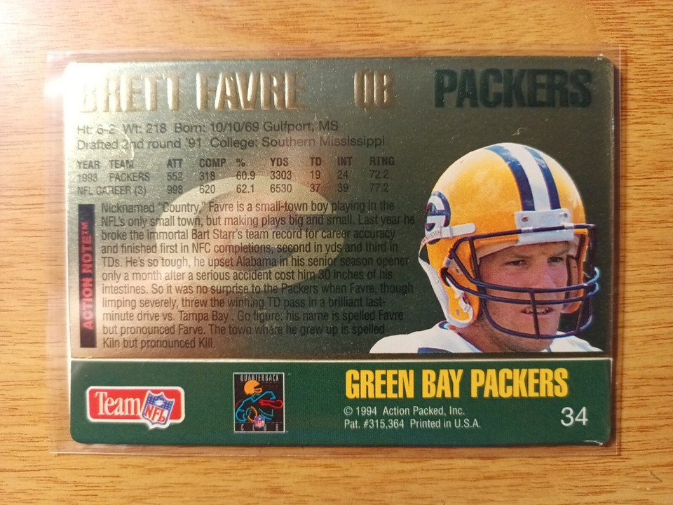 BRETT FAVRE 1994 ACTION PACKED FOOTBALL CARD-#34-PACKERS-NFL HOFer 🏈 | eBay