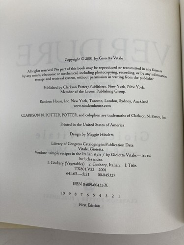 Verdure Simple Recipes in the Italian Style by Gioiotta Vitale, Robin ...