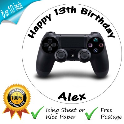PLAYSTATION 4 CONTROLLER CAKE TOPPER PERSONALISED ROUND EDIBLE PS4 CAKE ...