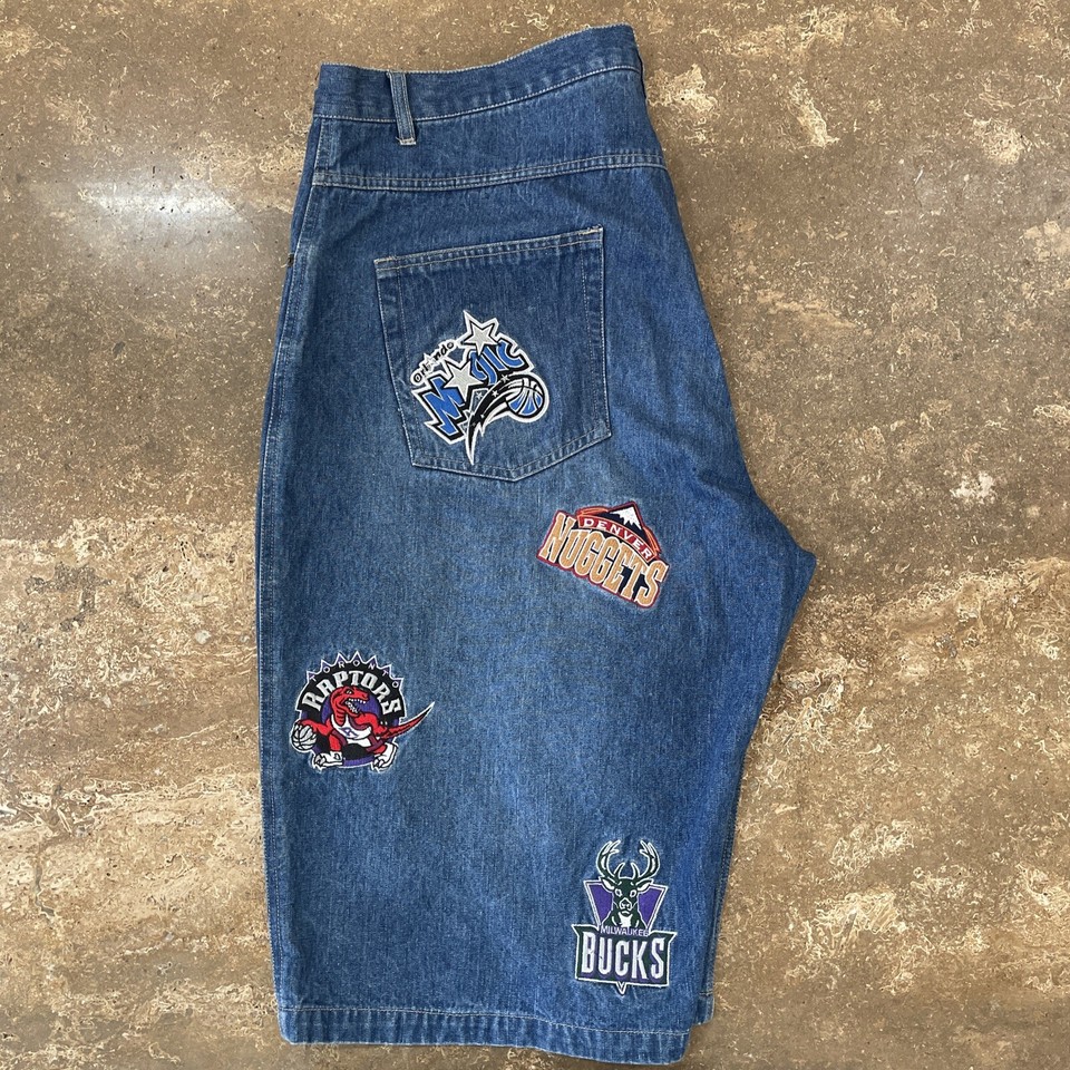 Vintage NBA Unk Denim Shorts Embroidered Patch Jean Shorts Sz 40 16 ...