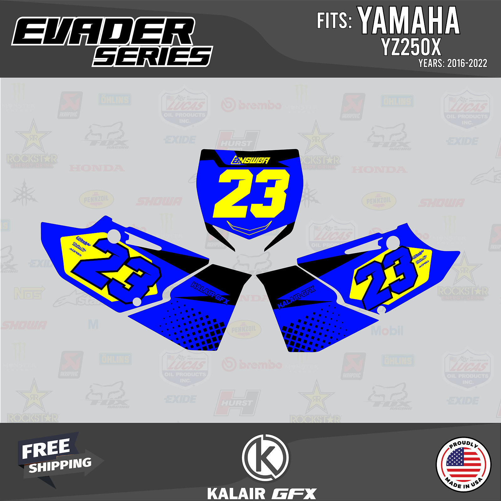 Graphics Kit for Yamaha YZ250X (2016-2022) Evader-Yellow | eBay