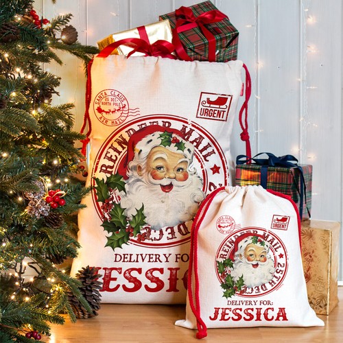 Personalised Santa Sack Father Christmas Bag Present Xmas Stocking Gift ...
