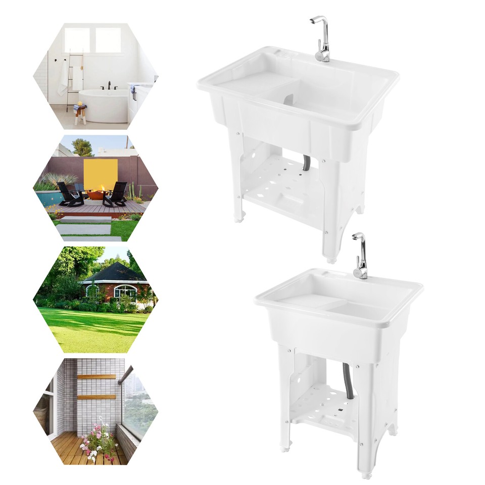 White Utility Sink Laundry Tub For Washing Room, Basement,Garage Wash ...