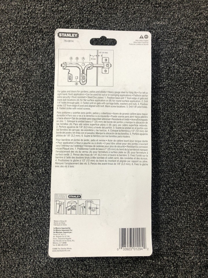 Stanley Galvanized Slide Action Bolt Heavy Gauge Steel Gate Latch 3/8 ...