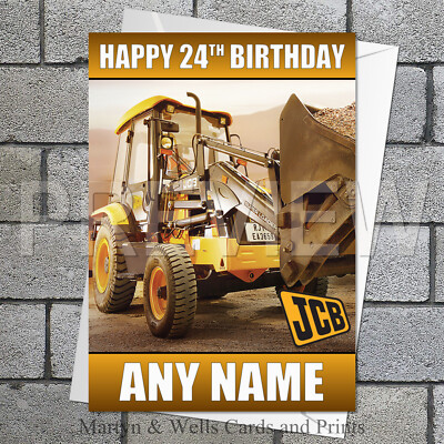 JCB birthday card. 5x7 inches. Digger, Tractor. Personalised, plus ...