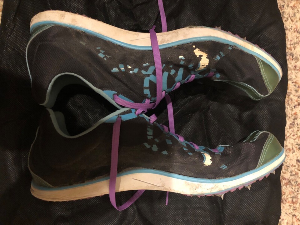 nike zoom track spikes womens size 10 distance black/light blue/purple ...