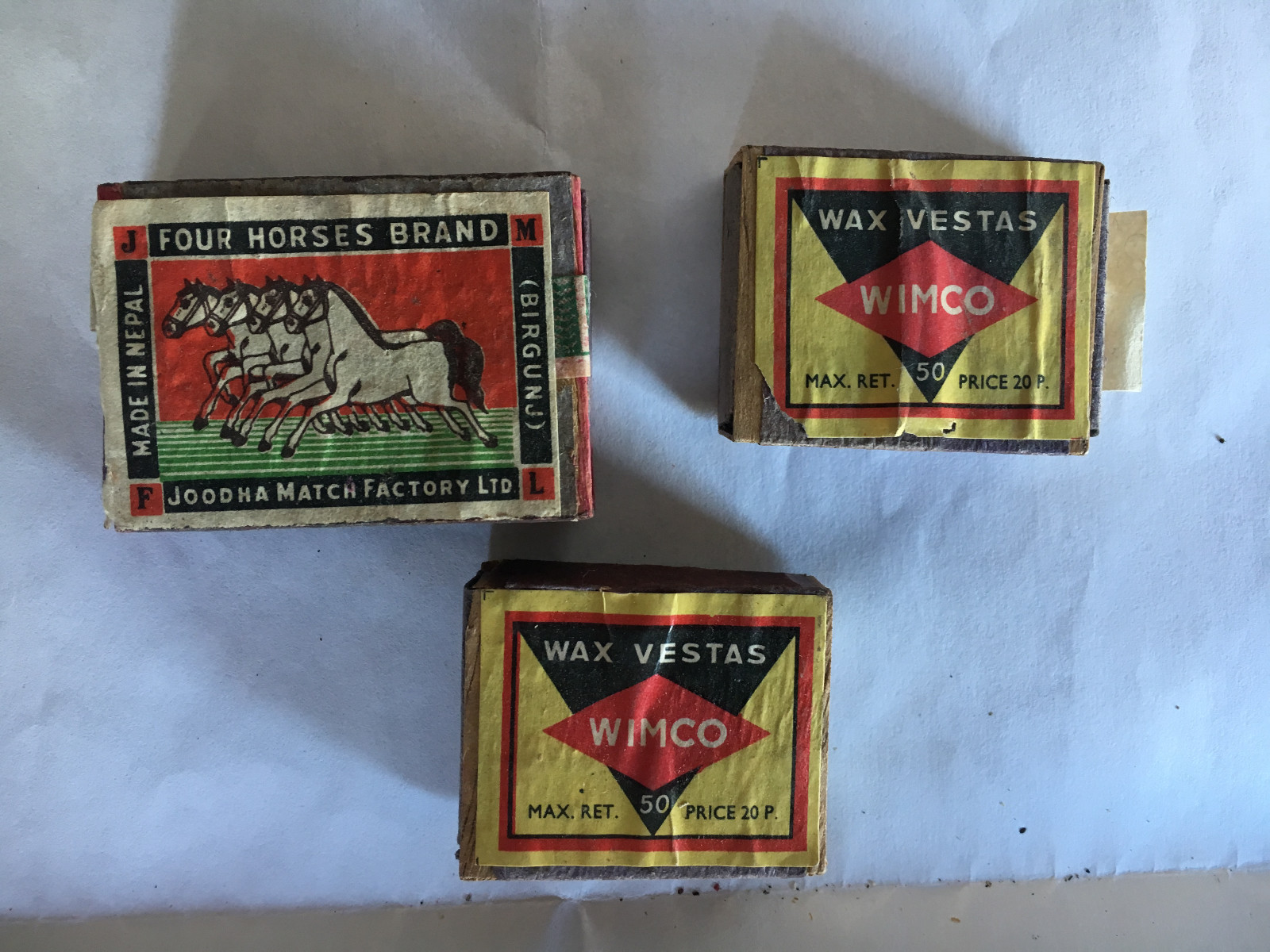LOT Vintage Matches MatchBox Four Horses Wax Vestas Wimco India Nepal ...
