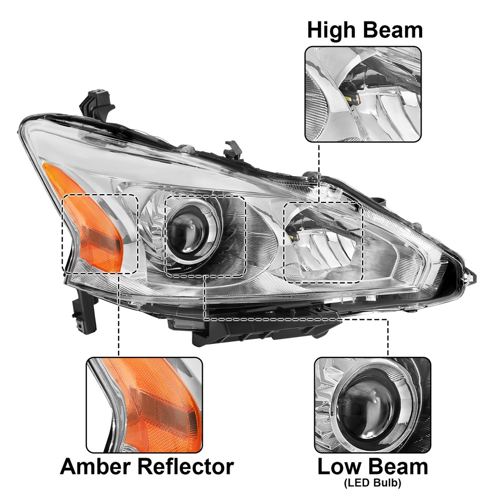 Headlight Assembly W/Led Bulbs Fit For 2013 2014 2015 Nissan Altima ...