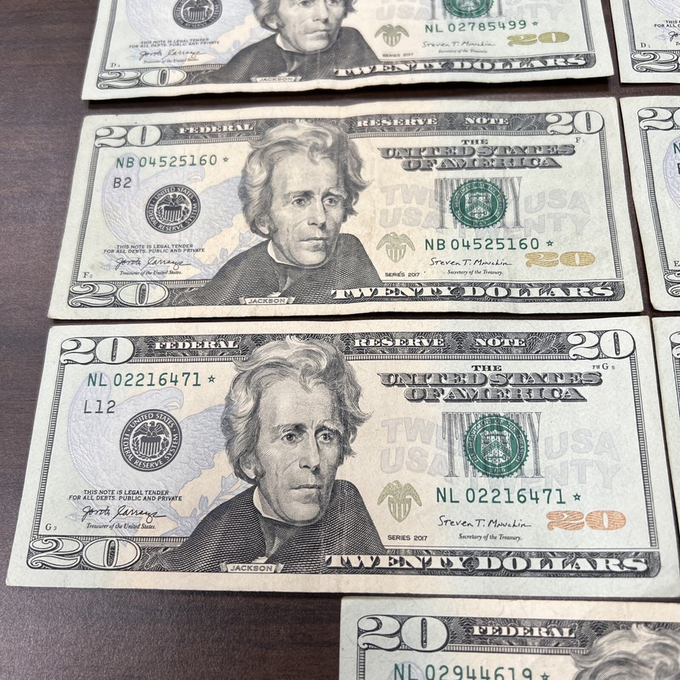 Lot 7 Star Notes Twenty Dollar Bills ($140) U.S. Money 2017 Series Nice ...