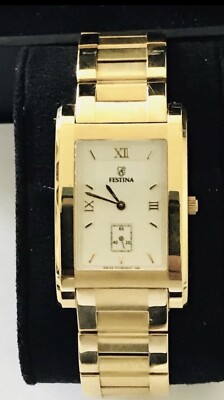 RARE Authentic FESTINA Solid 18K Gold Model F473-A15C”TANK Style”100% ...
