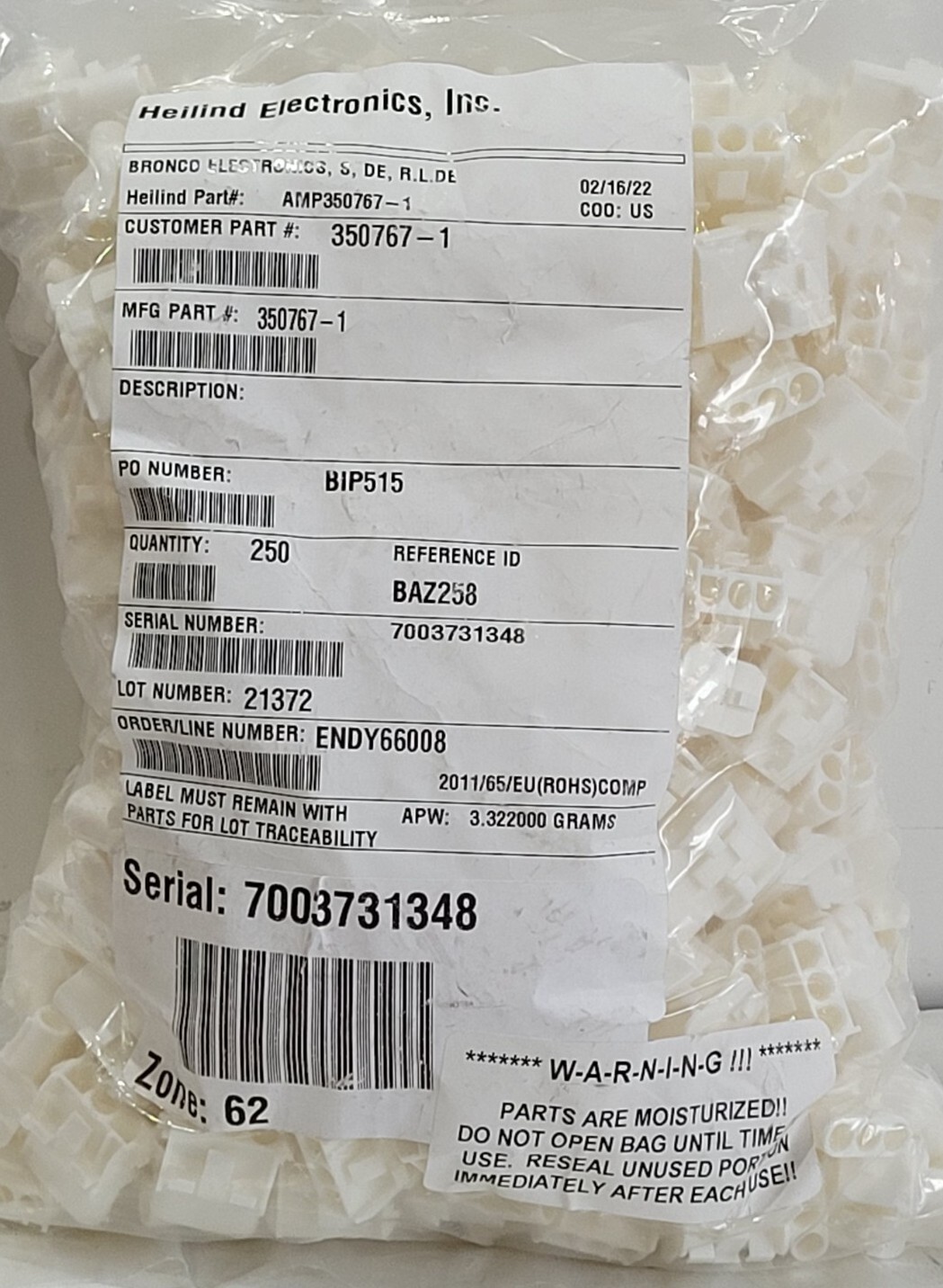 TE Connectivity AMP 350767-1 Connector Cap, 3Pos, Single Row QTY 250 | eBay