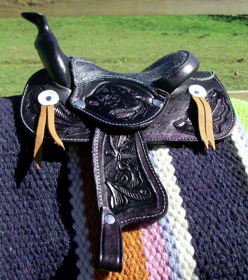 Western Horse Miniature Leather Saddle 5" Seat Decoration Novelty Color ...