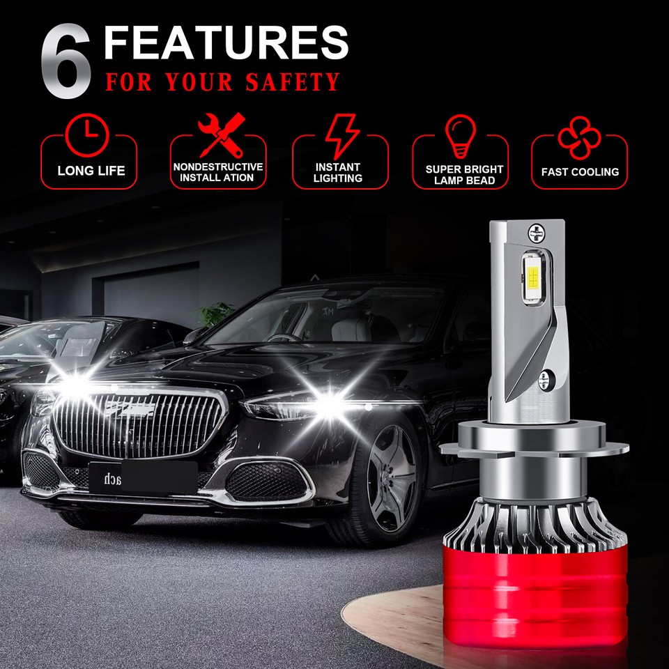 4x H7 10000K LED Headlight High Low Beam Bulbs 3300000LM White Super ...