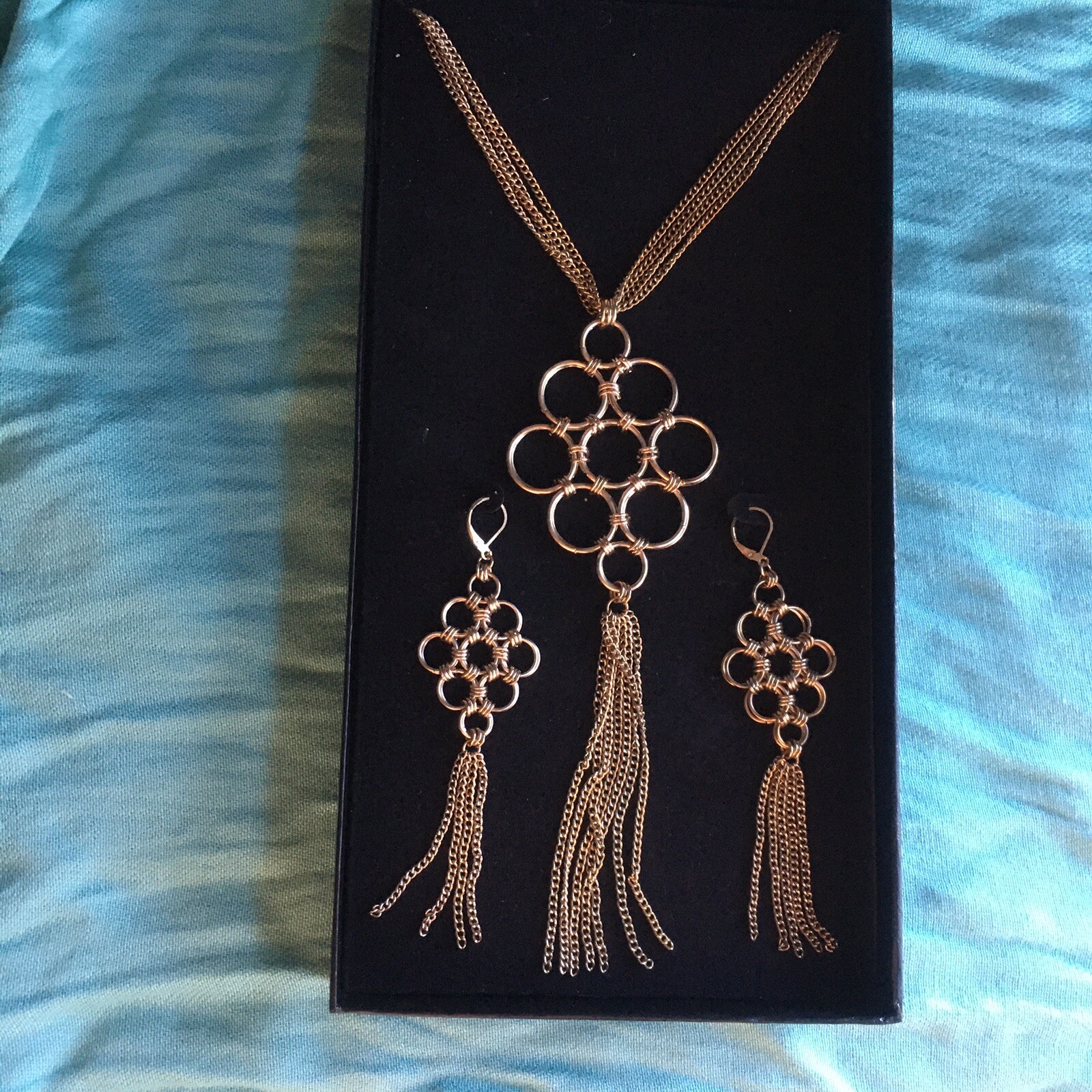 Vtg Groovy Mod 60s 70s Hoop & Chain Tassel gold tone … - Gem