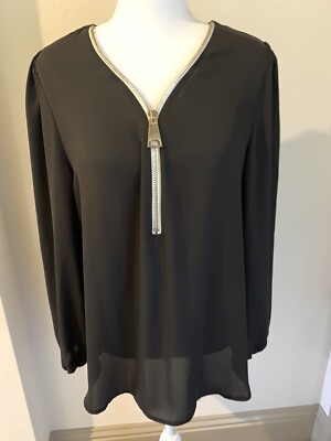 Premise Studio Black Blouse/Shirt with Embellished Gold Zipper - Size L NWT | eBay