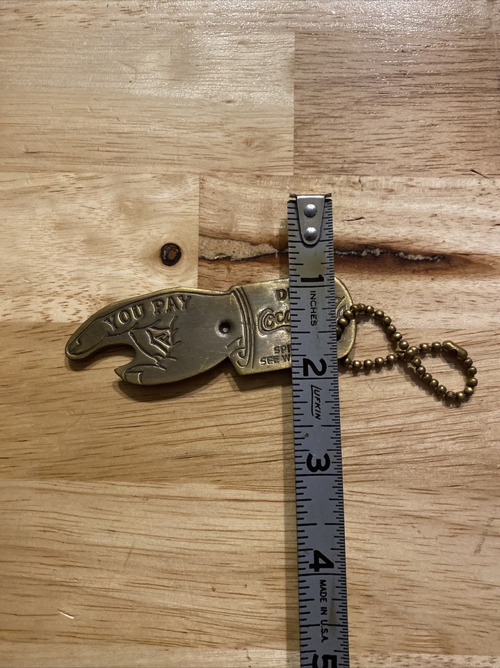 Coca Cola Bottle Opener Solid BRASS Keychain Tool Patina Coke Pepsi ...