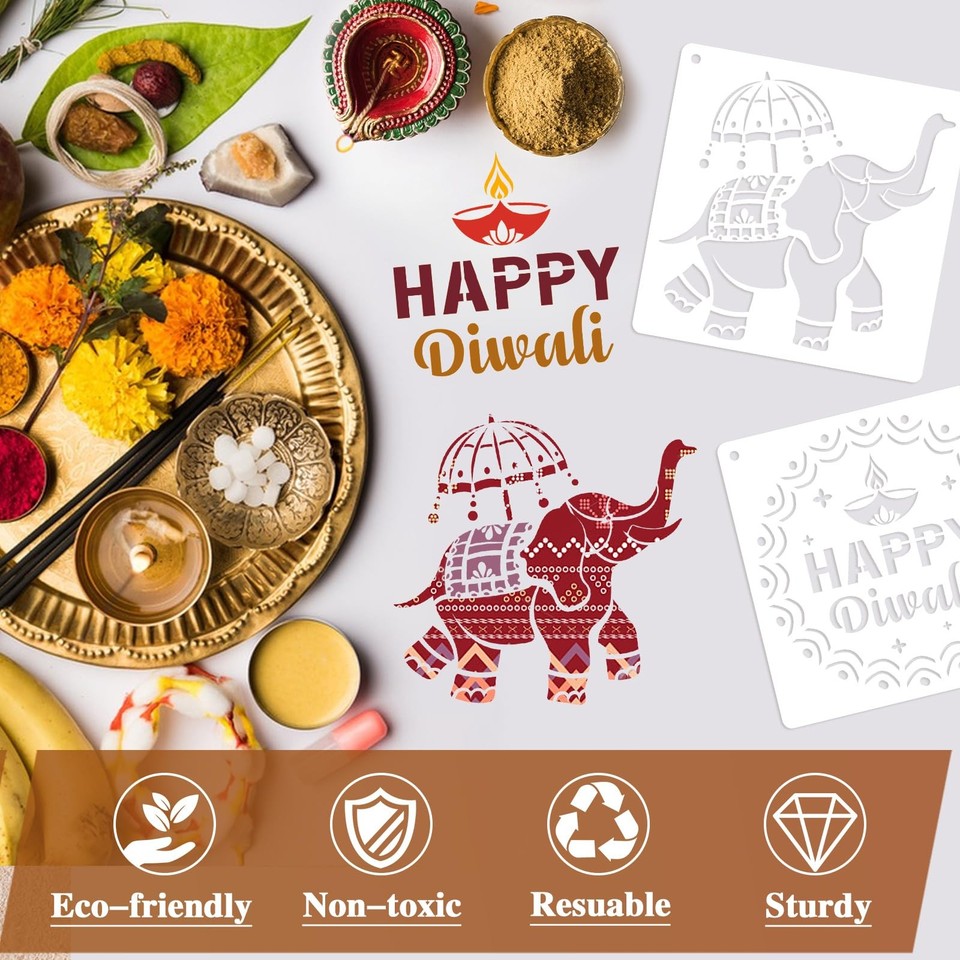 16 PCS Diwali Rangoli Stencils for Painting on Wood Reusable Mandala ...