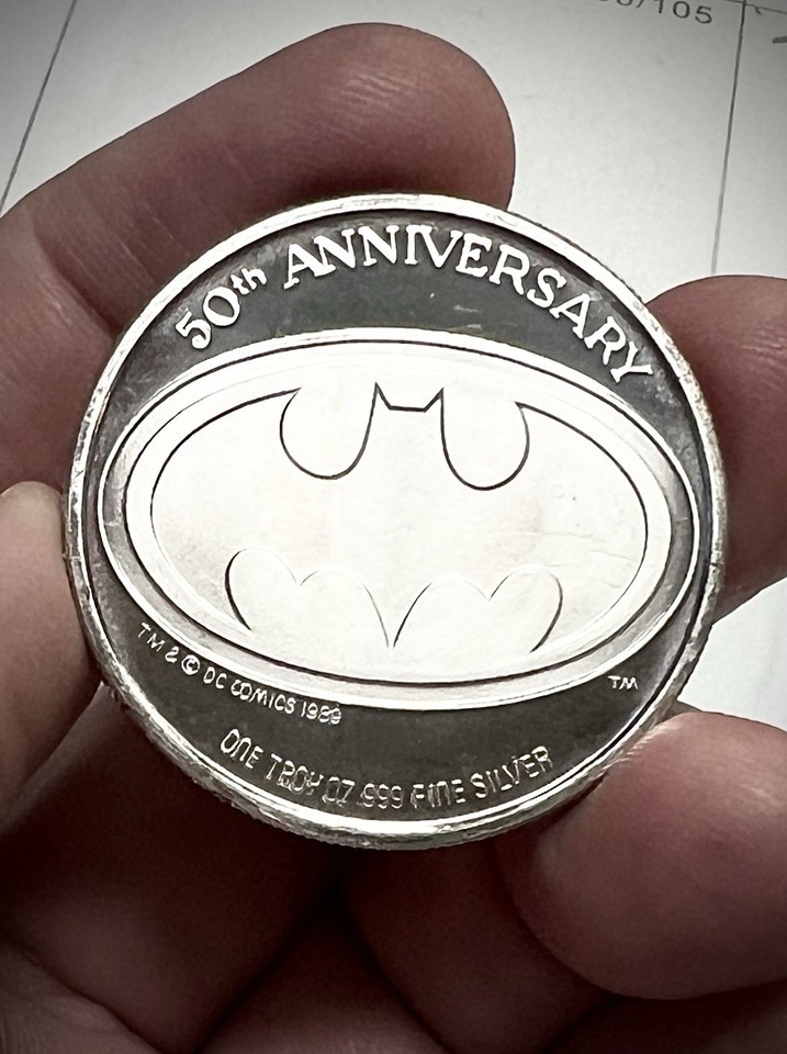 1989 THE JOKER Batman 50th Anniversary 1oz Fine Silver Round Coin w ...