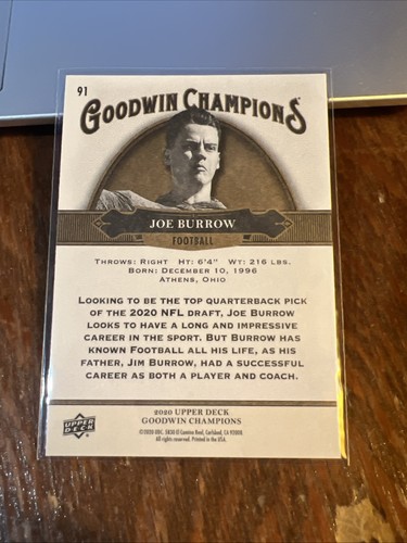 Joe Burrow 2020 Upper Deck Goodwin Champions Horizontal Rookie RC #91 ...