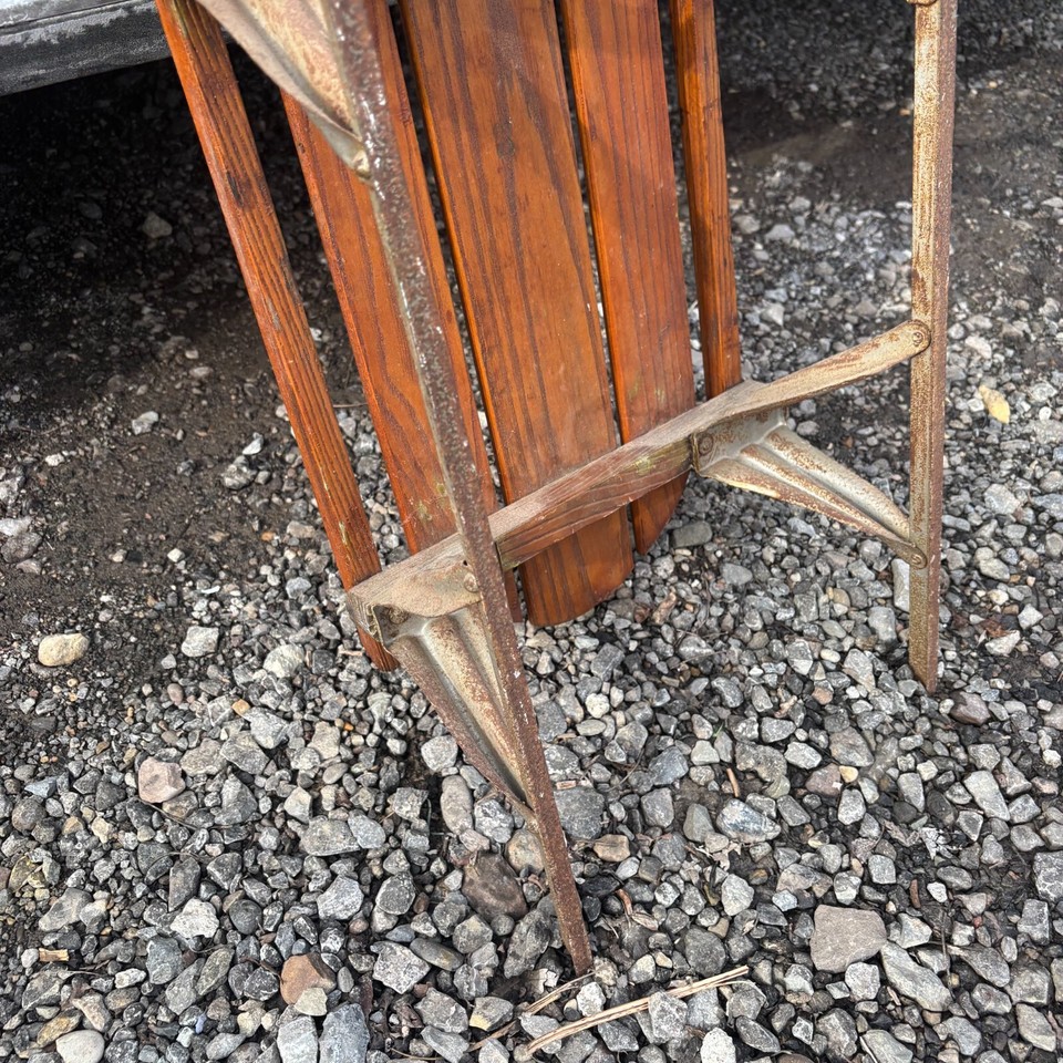 Vintage Wooden Sled Brown & Silver Metal Snow Sports (Name Worn Off ...