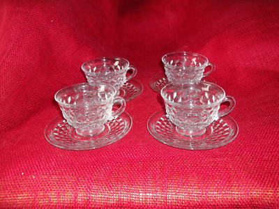 FOSTORIA AMERICAN - Clear Glass Set of 4 Cups And Saucers Tea/Coffee | eBay