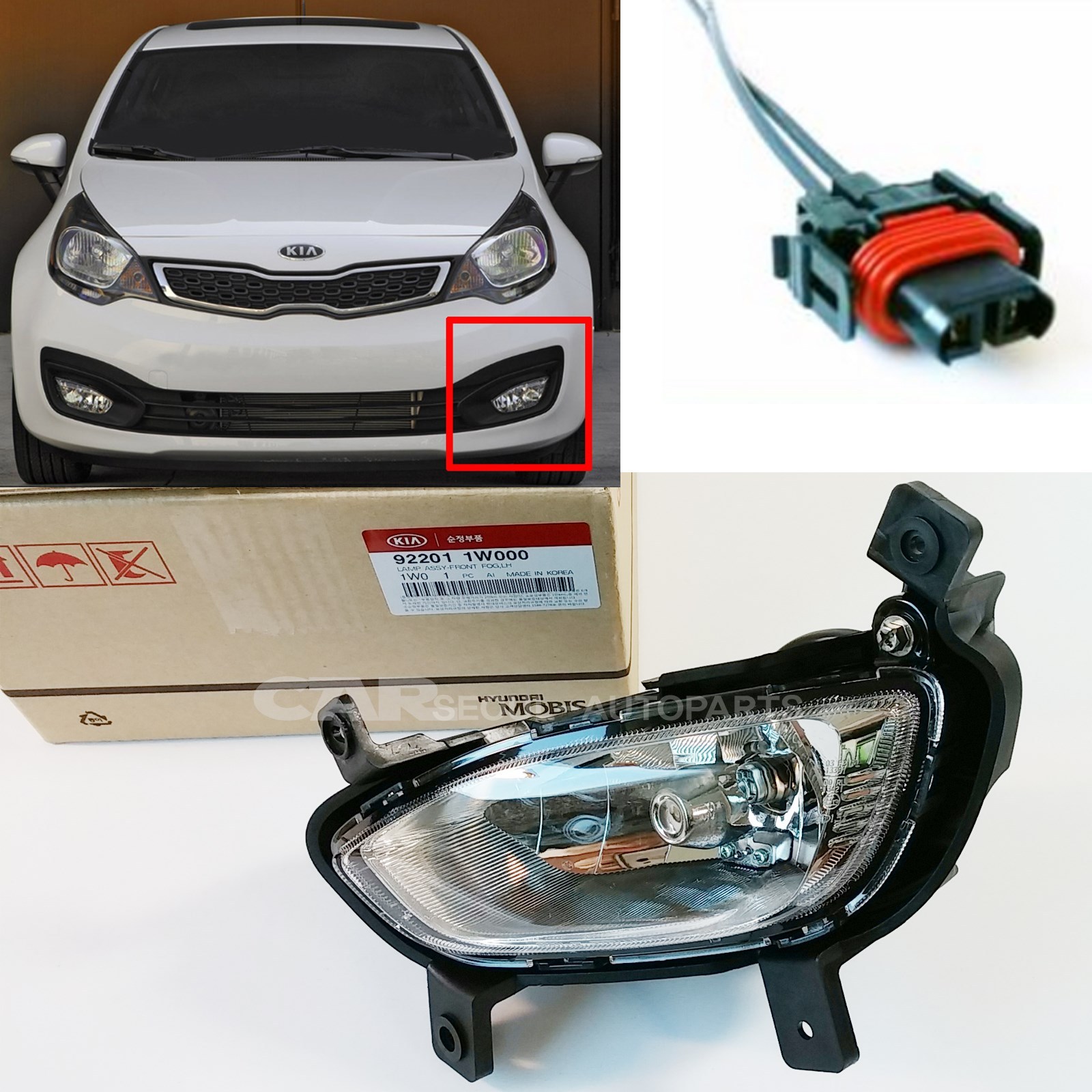 KIA 2012~2015 Rio Sedan Fog Lamp + Connector Set Front Left 92201-1W000 ...
