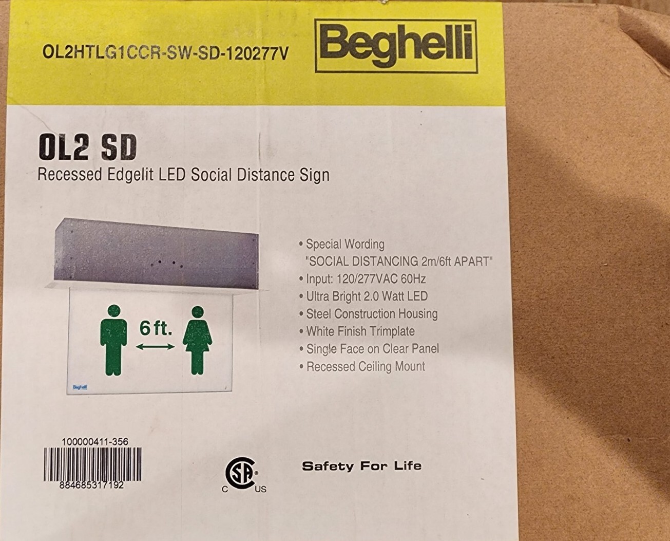 beghelli social distancing led sign OL2-HT-LG1-CCR-SW-SD 120v 277v OPEN ...