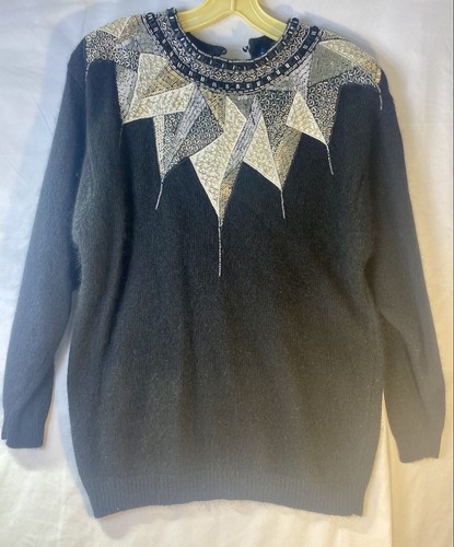 Vintage 80s IB Diffusion Graphic Line Silk Angora Lambs Wool Sweater L ...