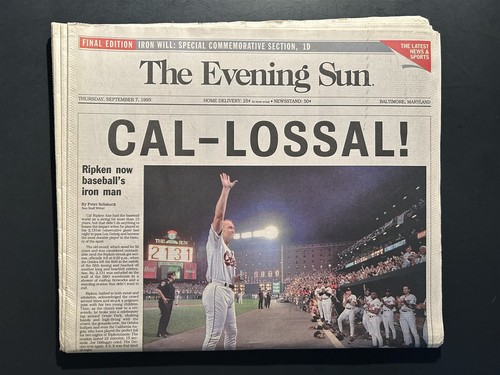 1995 Evening Sun BALTIMORE Orioles CAL RIPKEN #2131 No Label GEHRIG The ...
