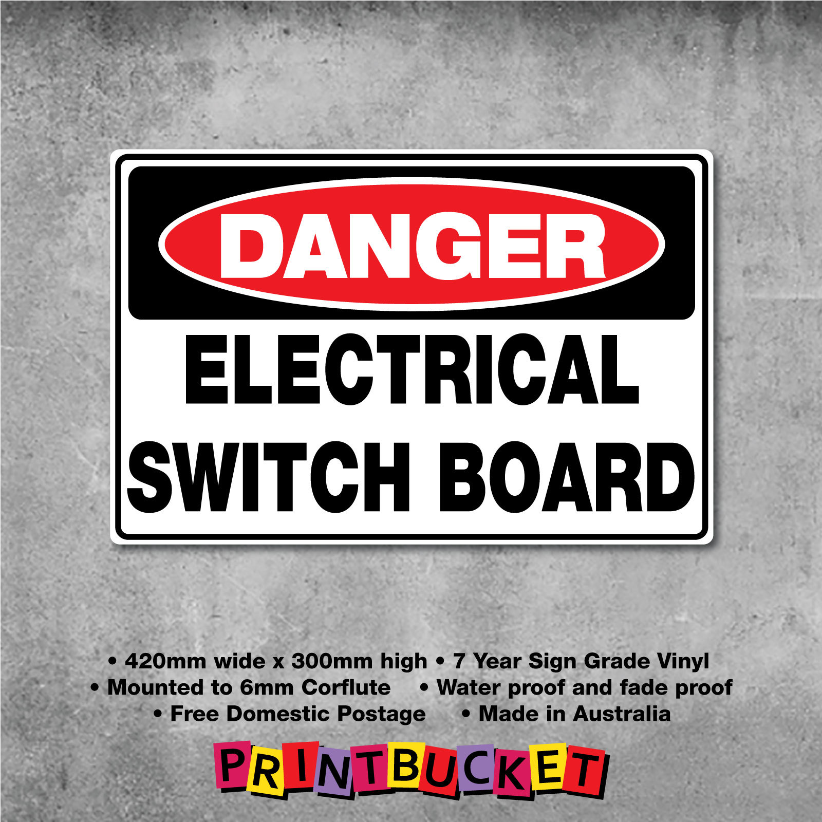 Danger Electrical Switchboard Sign Large 420mm water/fade proof safety ...