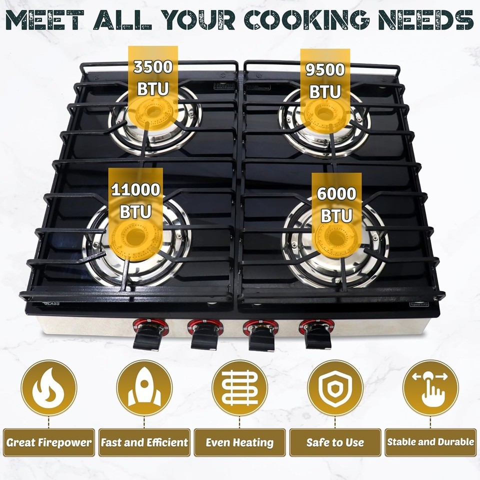 Gas Stove Top -25" - 4 Burner With Hose & Regulator to Connect propane ...