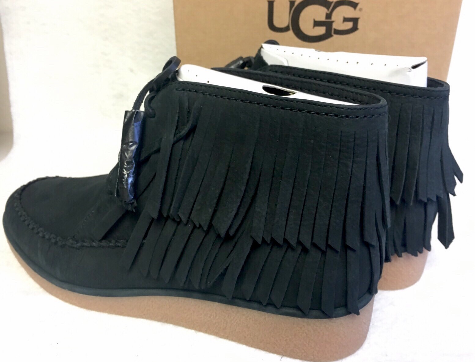 UGG Australia CALEB Black FRINGE NUBUCK SLIP ON BOOTIES SHOES sizes ...