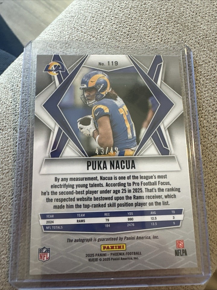 2025 Panini Phoenix - Puka Nacua #119 Autograph 43/49 Rams Blue Color ...
