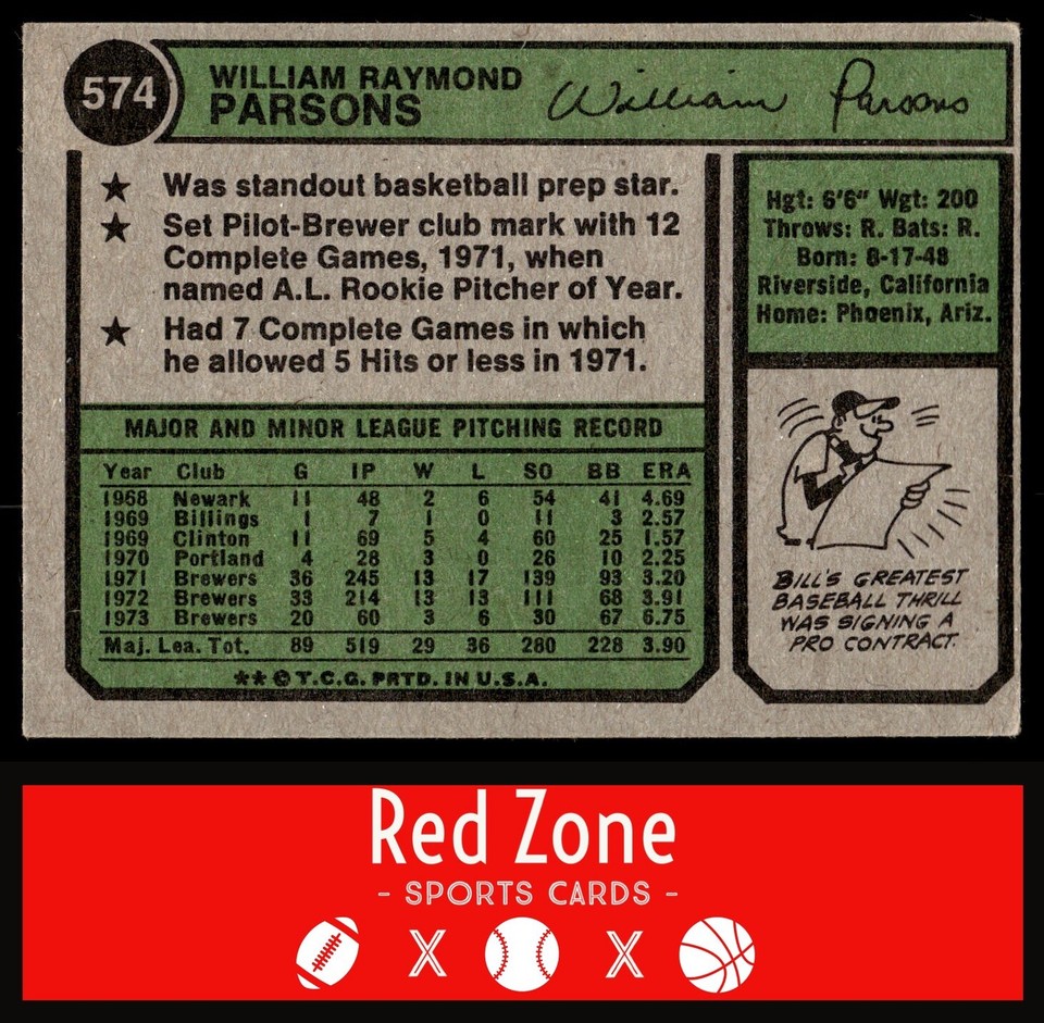 1974 Topps - #574 Bill Parsons EX | eBay