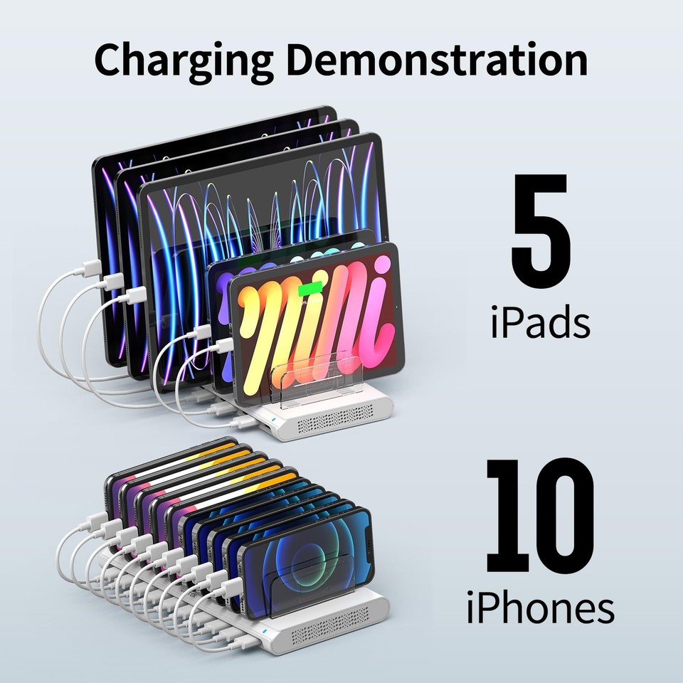 Unitek Charging Station for Multiple Devices, 10-Port USB Charger with ...