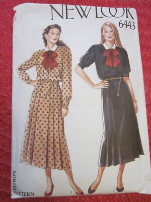 VINTAGE New Look 6443 Misses DRESS Pleats Bow Tie SEW PATTERN Sz 8-18 ...