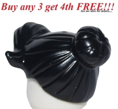 ☀️NEW Lego Minifig Hair Female Girl Black Short with Knot Bun Princess ...