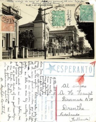 brazil, BELO HORIZONTE, Av. Afonso Pena (1934) RPPC Postcard Esperanto ...