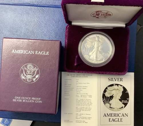 1986 S 1oz Proof American Silver Eagle Coin ASE w/OGP COA First Year ...
