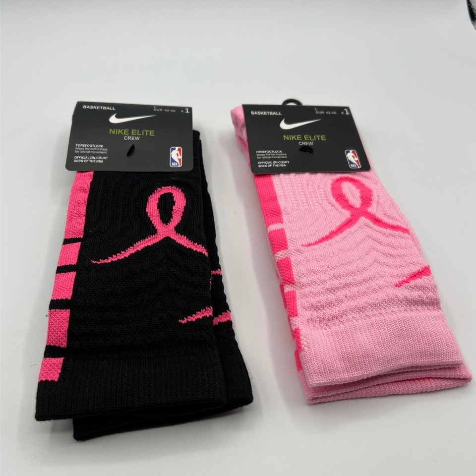 Nike Elite Crew Basketball Socks Black Pink Ribbon Breast Cancer Large ...