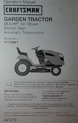 Sears Craftsman GT6000 26.0 hp 54" Hydro Garden Tractor 917.288610 ...