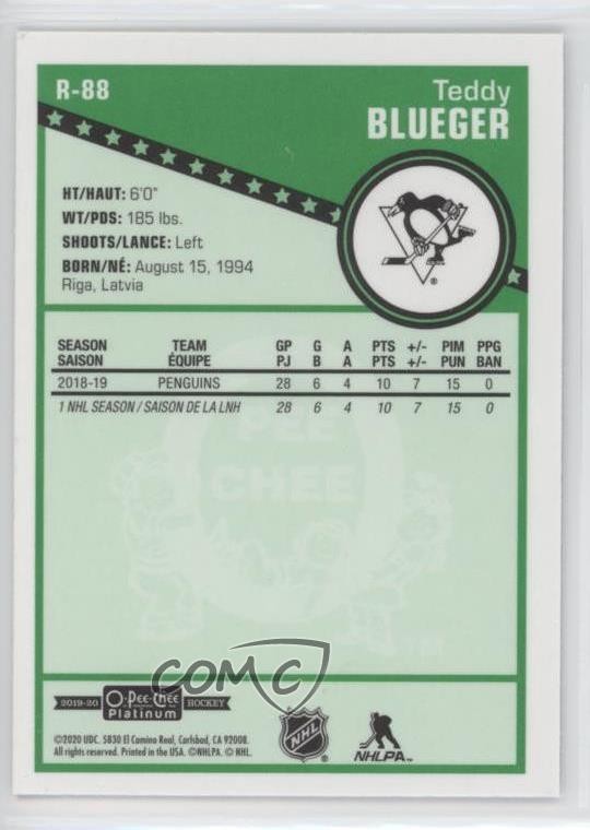 2019-20 O-Pee-Chee Platinum Retro Rookie Teddy Blueger #R-88 Rookie RC ...