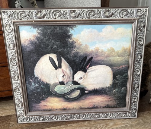 Antique Print On Wood P Rolence Textured Himalayan Rabbits Ornate ...